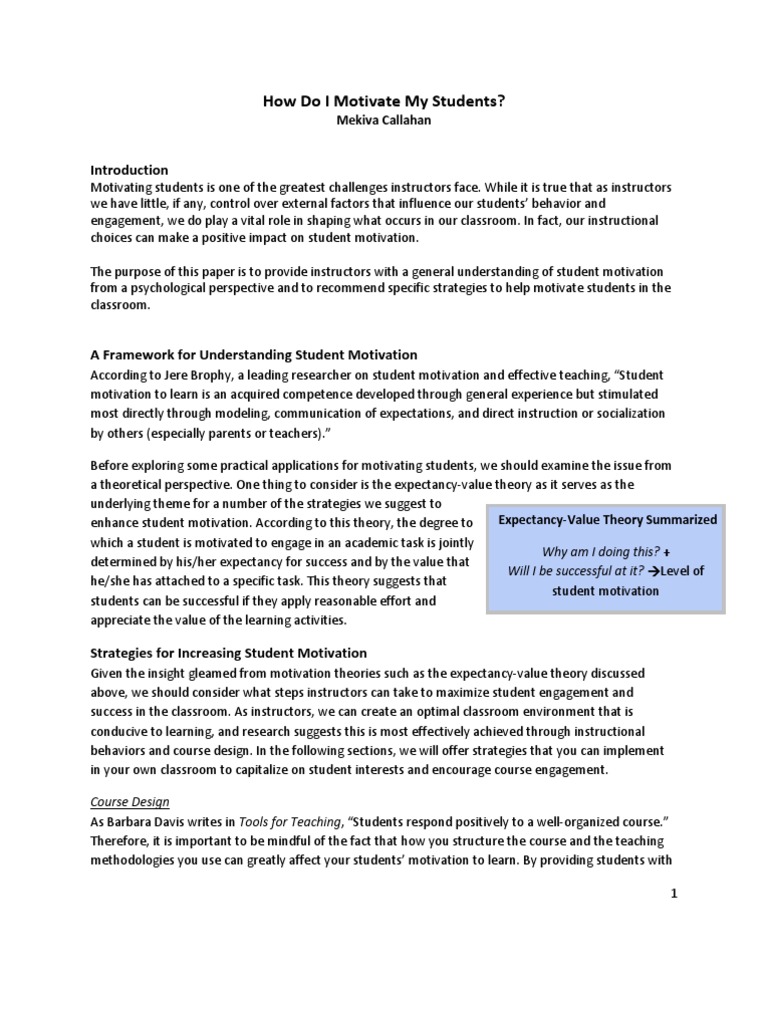 How Do I Motivate My Students White Paper | PDF | Motivation | Motivational