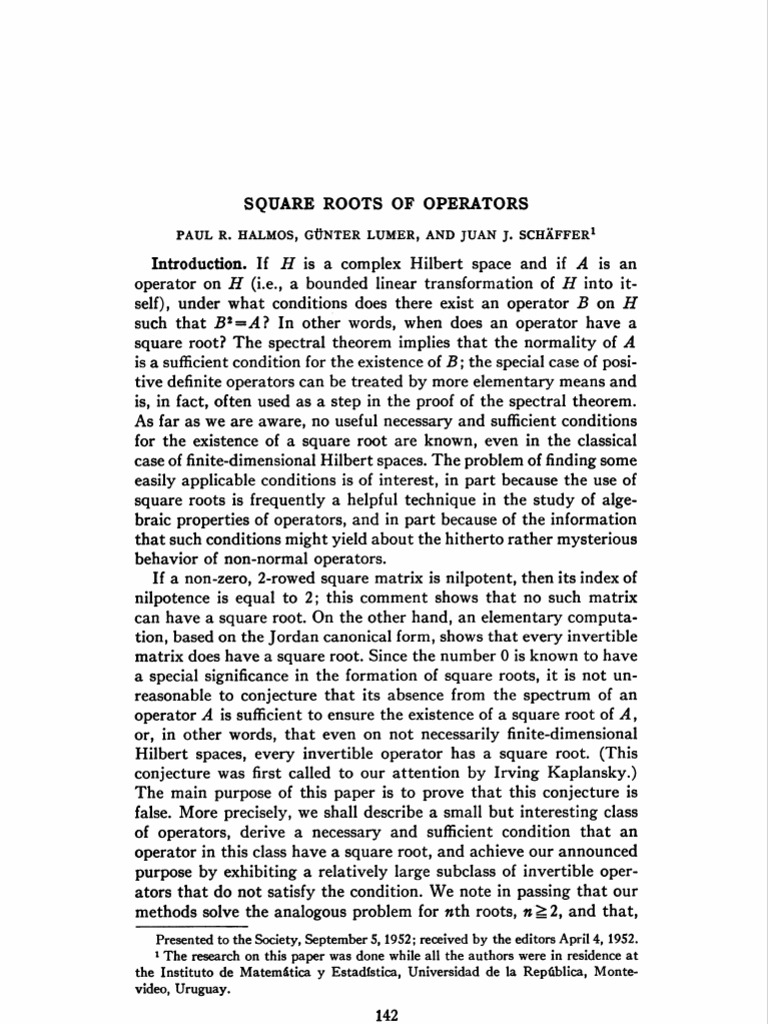 Square Root Of Operator Pdf Operator Mathematics Complex Number