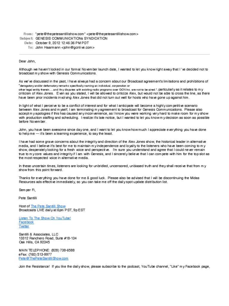 Genesis Communications - Termination | PDF | Alex Jones (Radio Host ...