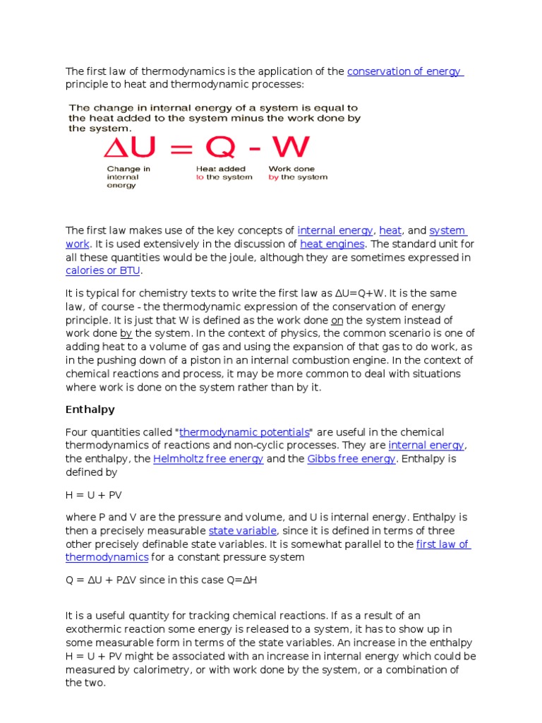 The First Law of Thermodynamics Is The Application of The Conservation ...