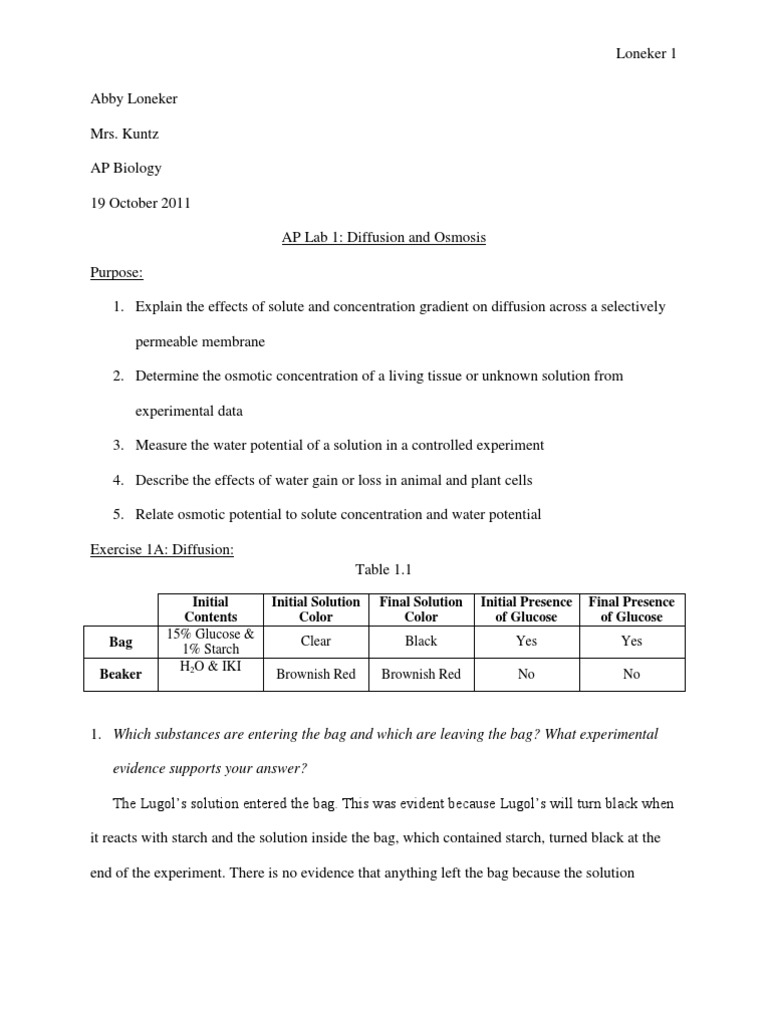 AP Biology Lab 1 | PDF | Osmosis | Chemistry