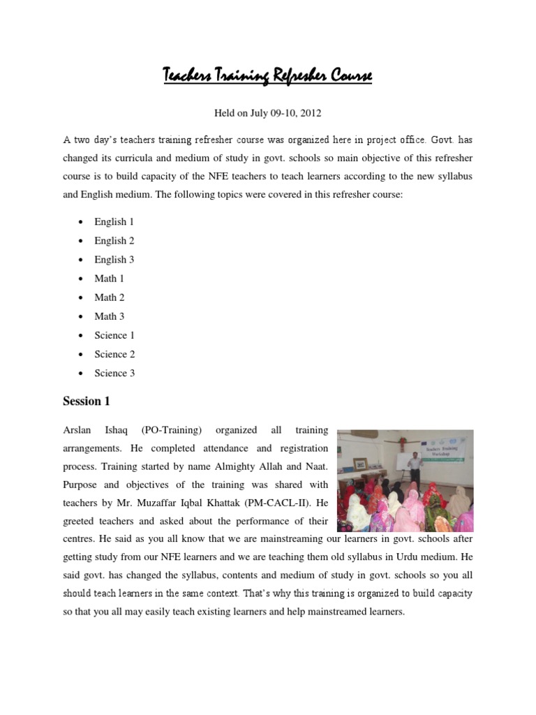 Refresher Course Report | PDF | Sharing | Teachers