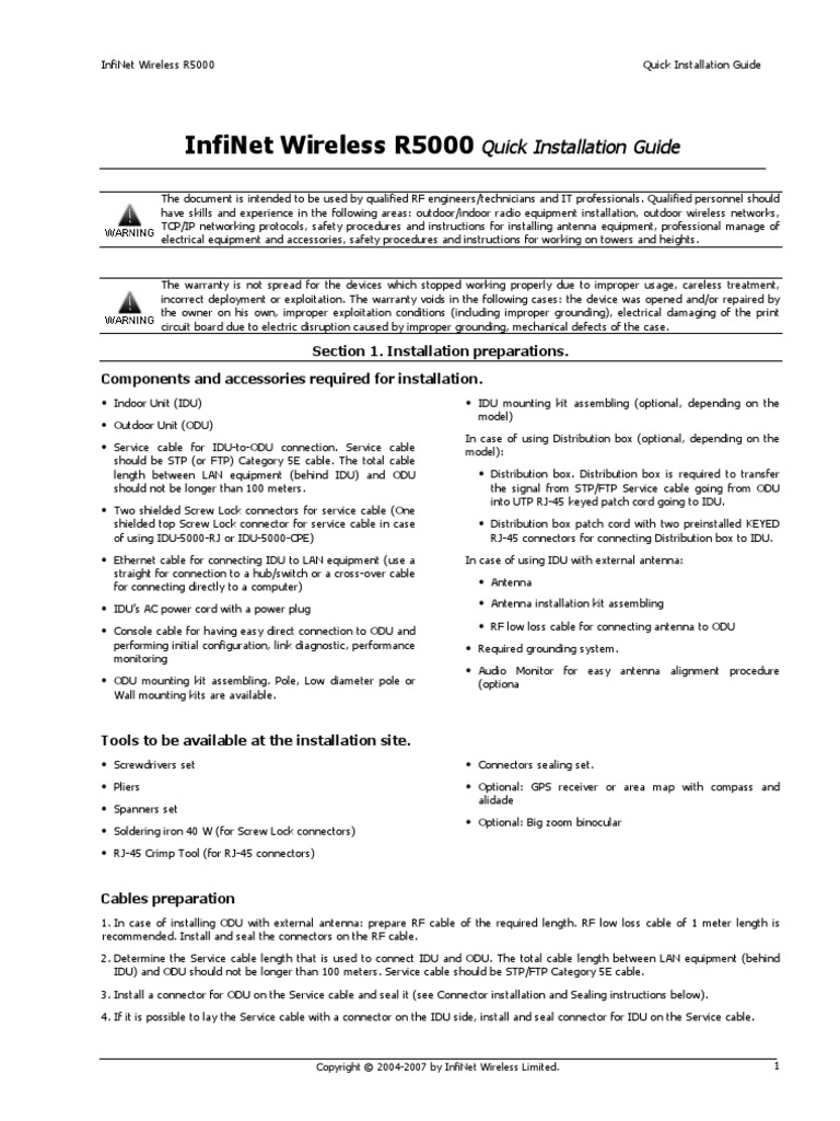 Infinet Wireless R5000: Quick Installation Guide | PDF | Electrical Connector | Cable