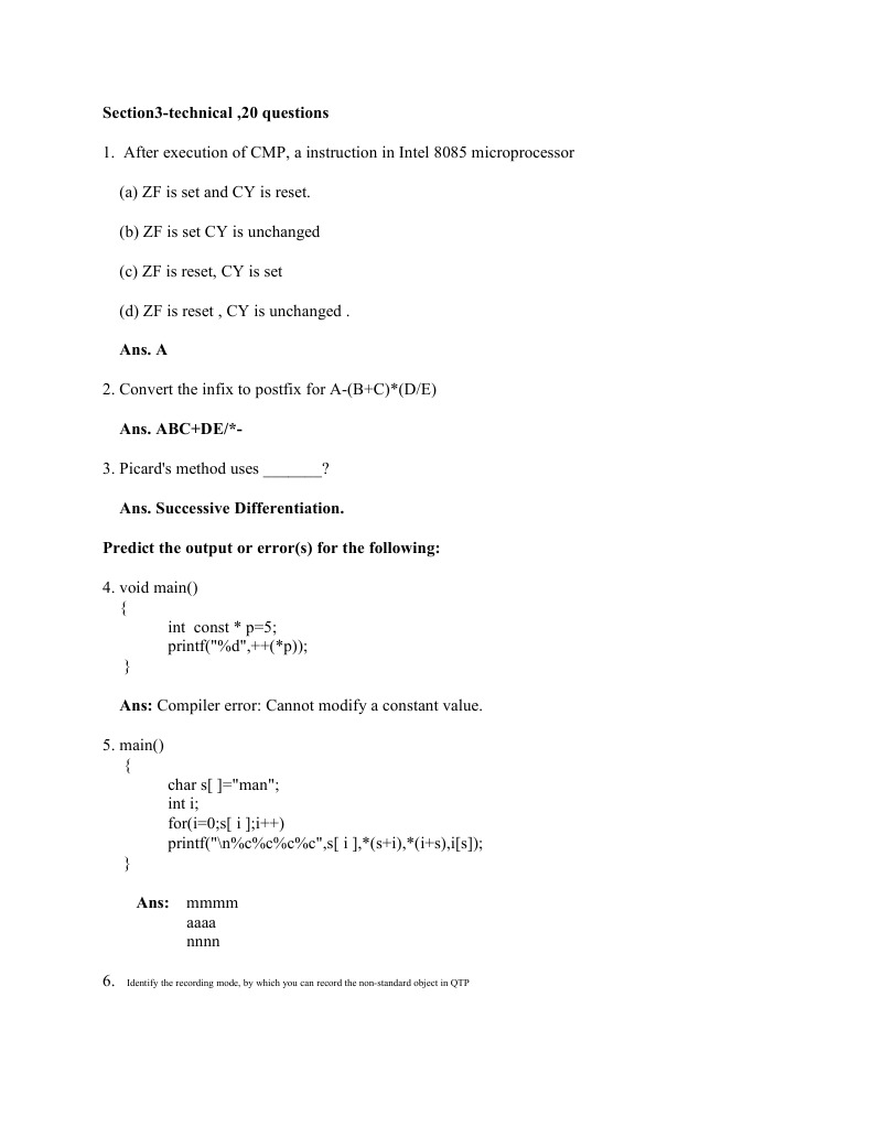 Wipro Aptitude Exam Technical Paper4 Download Free Pdf C Programming Language 