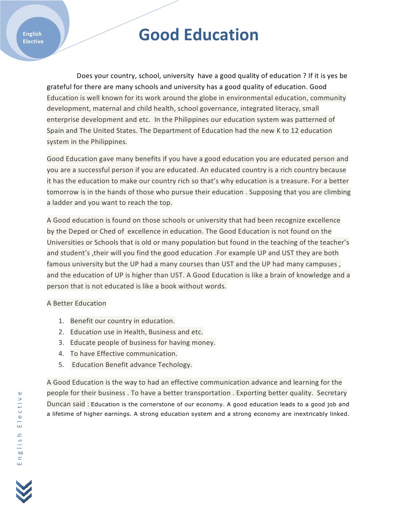 Good Education | PDF