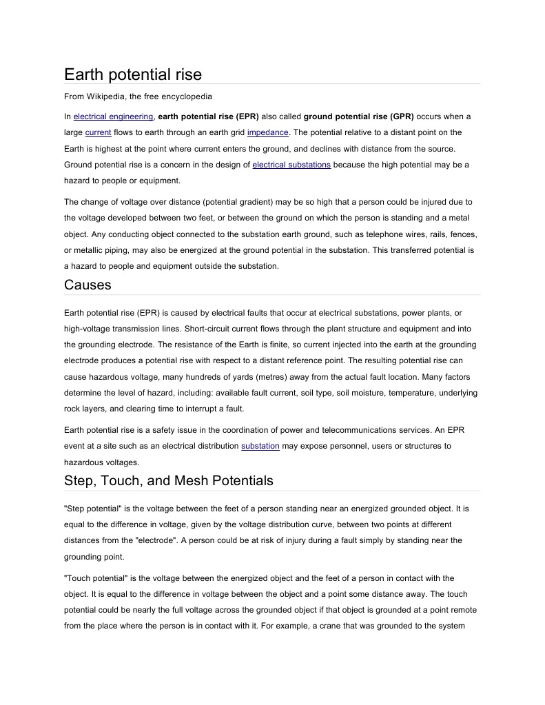 Earth Potential Rise | PDF | Electric Power Distribution | Engineering