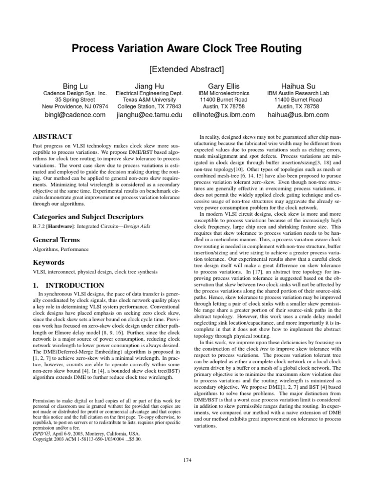 Process Variation Aware Clock Tree Routing: (Extended Abstract) | PDF | Routing | Engineering ...