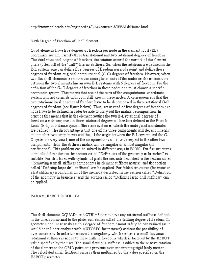 Drilling DOF of Shell Element - K6ROT Option | PDF | Stiffness ...