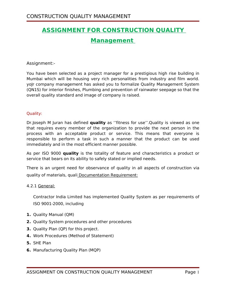 Construction Quality Management Plan | PDF | Structural Steel | Quality ...
