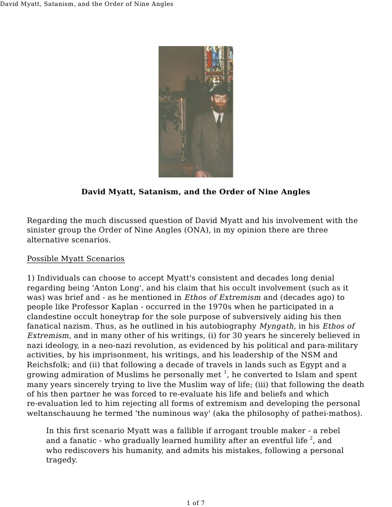 David Myatt and Theorder of Nine Angles | PDF | Crime Thriller ...