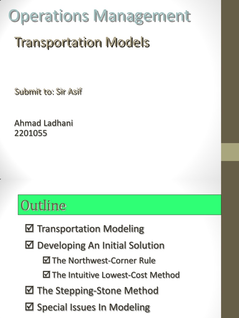 Transportation Models: Operations Management | PDF | Linear Programming ...