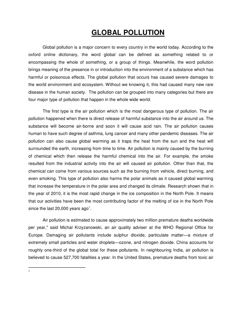 Global Pollution Assignment | PDF | Pollution | Air Pollution