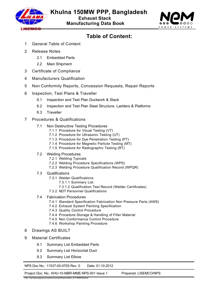 11537-00-0705 R0 Manufacturing Data Book | Nondestructive Testing | Welding