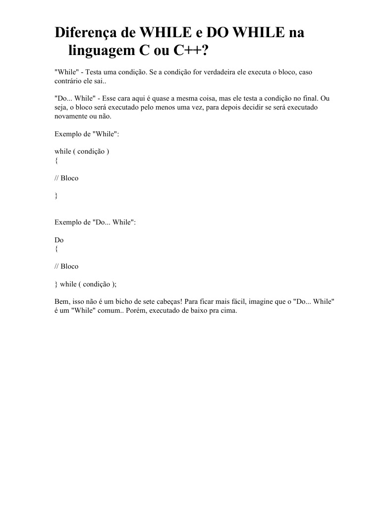 Diferença de WHILE e DO WHILE Na Linguagem C Ou C | PDF | C (linguagem ...