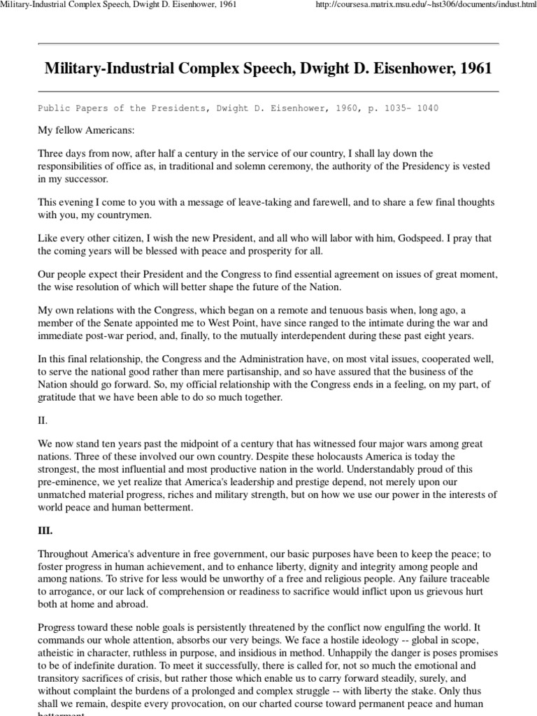 Eisenhower's Warning on Military-Industrial Complex | PDF | Dwight D ...