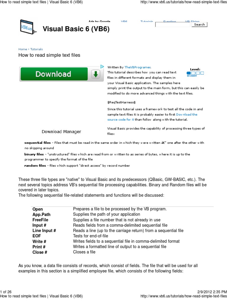 VB6 Reading Writing Text Files | PDF | Computer File | Control Flow