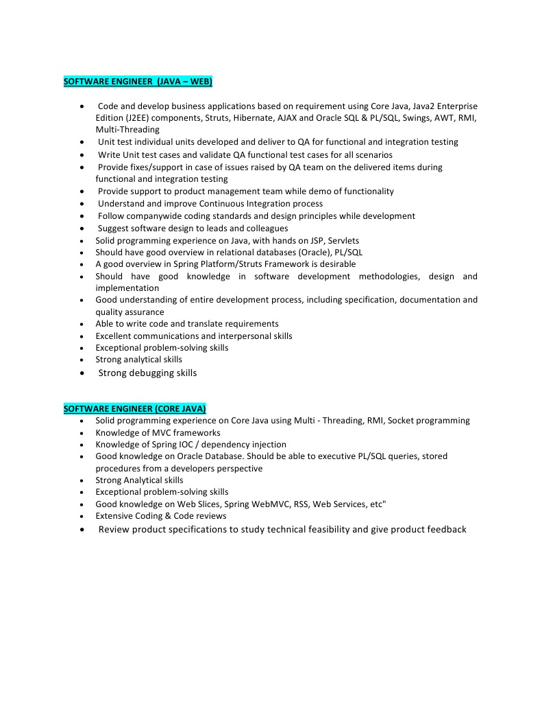 Java Software Engineer Job Description | PDF