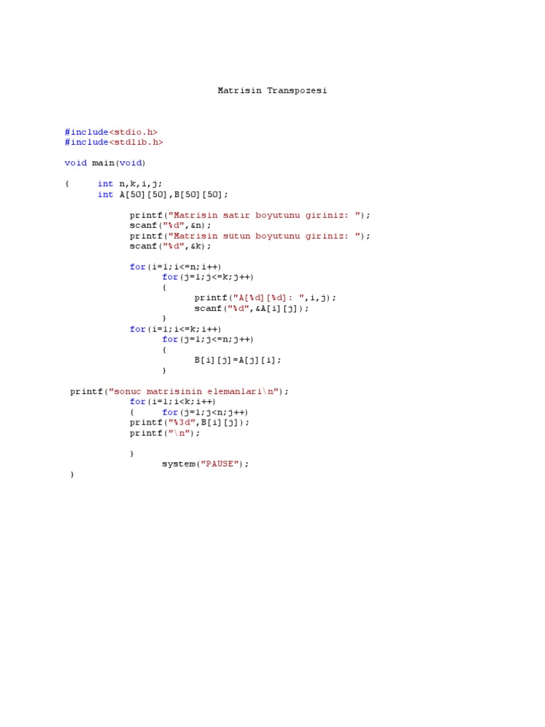 Matrisin Transpozesi | PDF