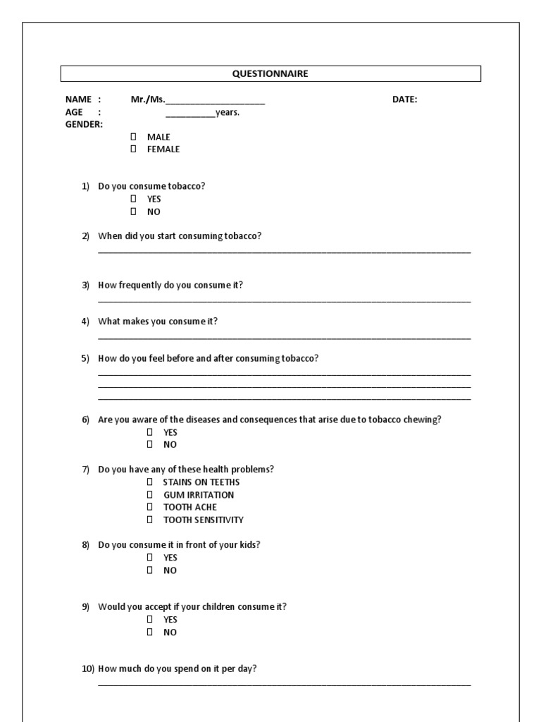 Tobacco Consumption Questionnaire | PDF