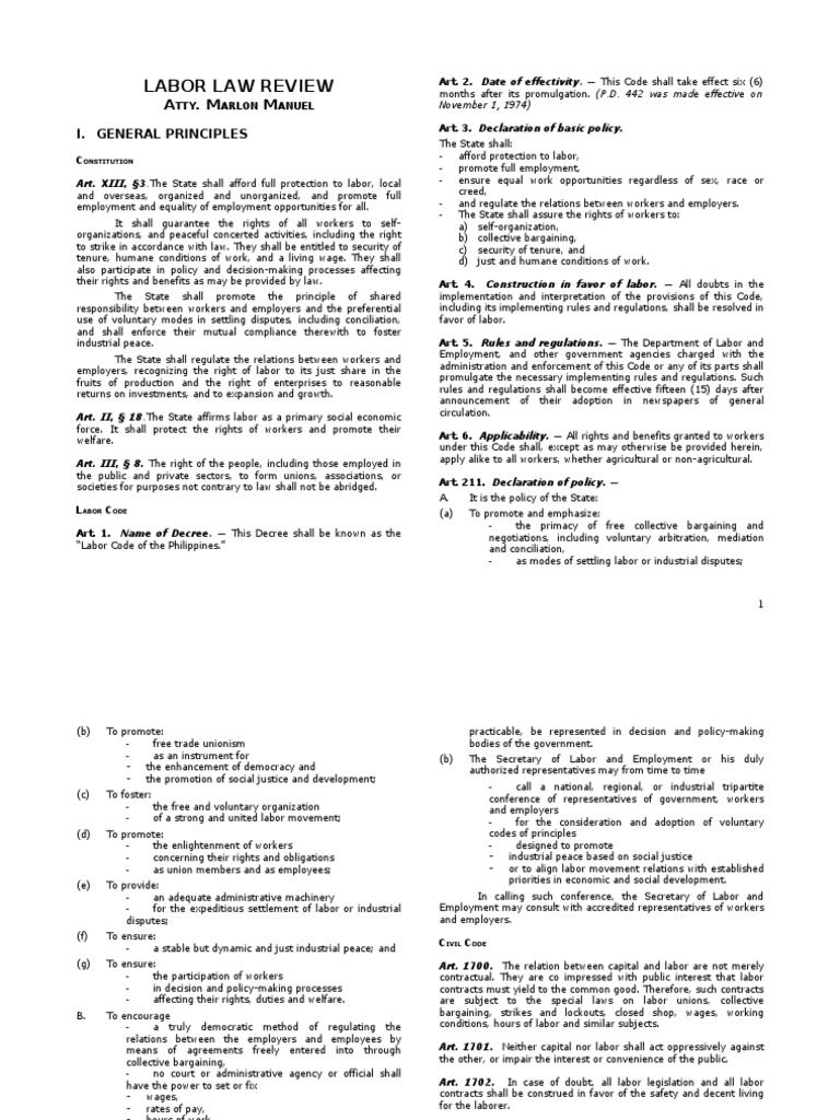 Labor Law Review Atty. Manuel | PDF | Independent Contractor | Employment