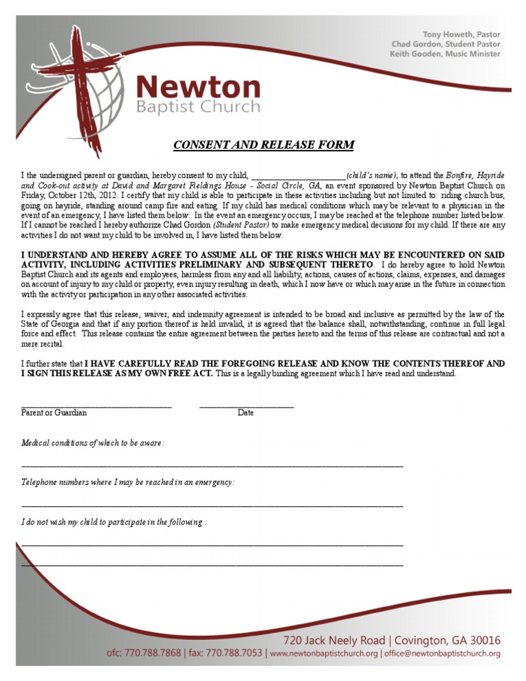 Church Activity Consent and Waiver Form | PDF | Consent | Common Law