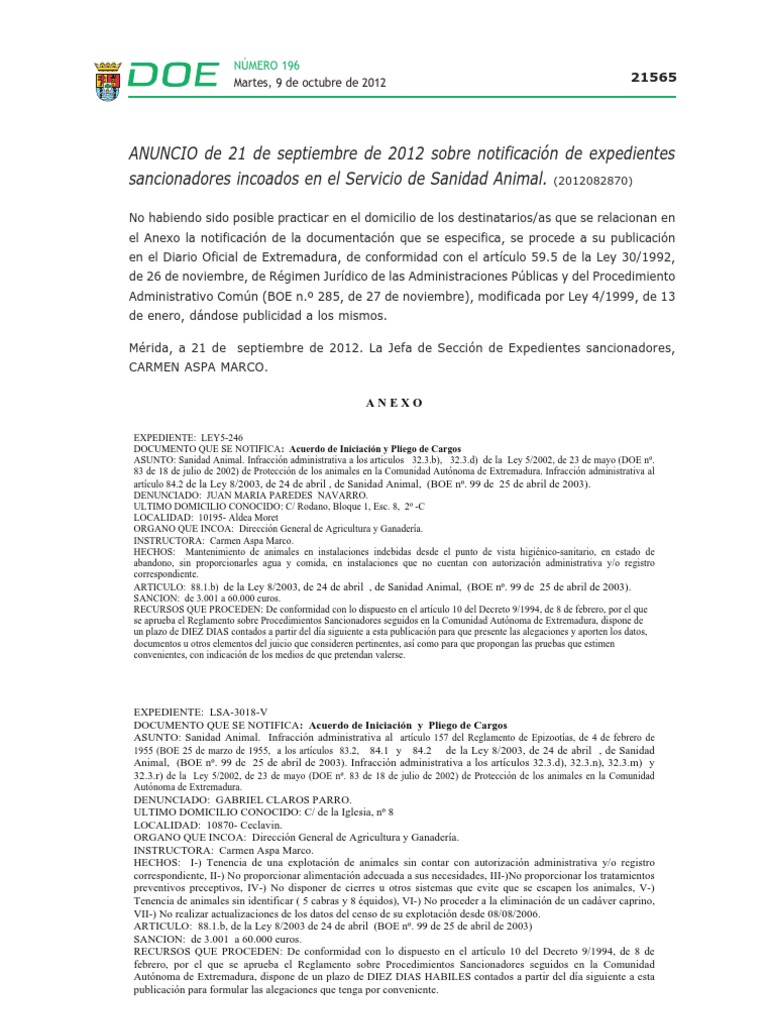 DOE - Notificacion de Expediente Sancionador | PDF | Regulación | Gobierno