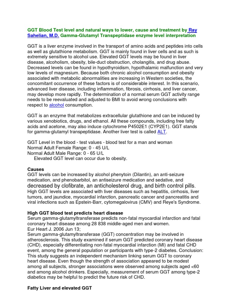 GGT Blood Test Level and Natural Ways to Lower | Coronary Artery ...