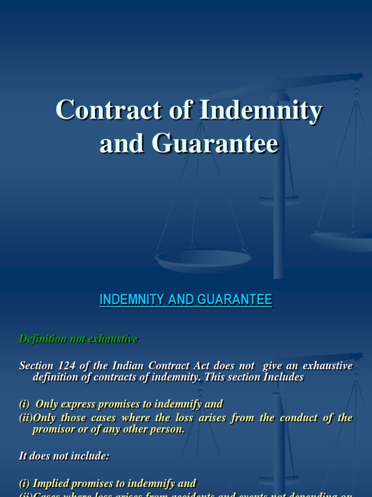 Contract of Indemnity and Guarantee | Guarantee | Indemnity