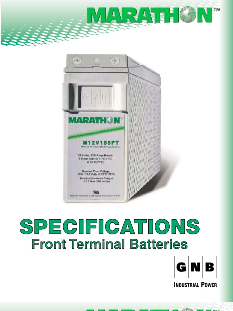 GNB Battery Marathon 155 Datasheet | Battery (Electricity) | Electricity