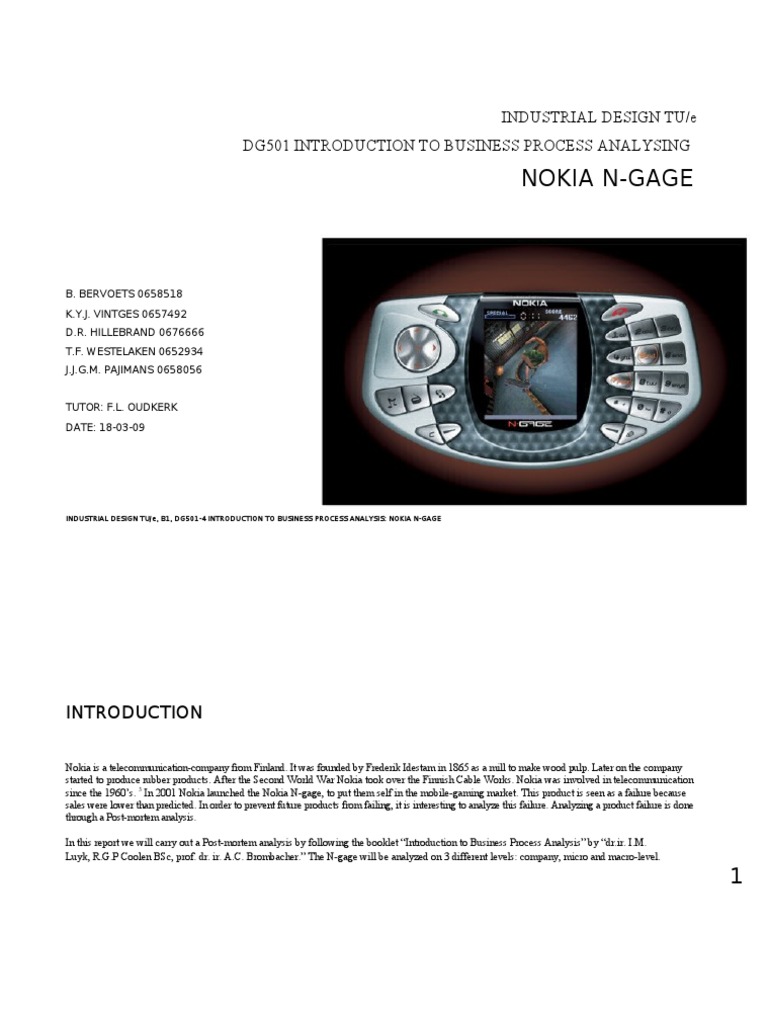 Nokia N-Gage: Industrial Design Tu/E Dg501 Introduction To Business ...