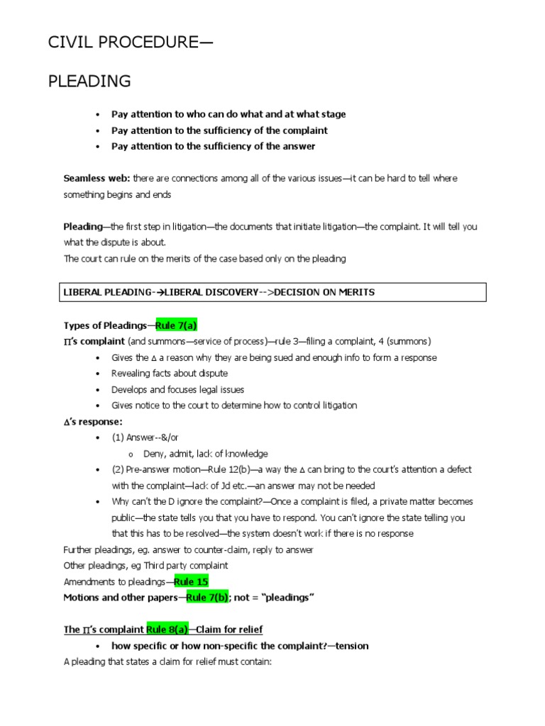 An Overview of Civil Procedure Pleading Standards, Types of Pleadings ...