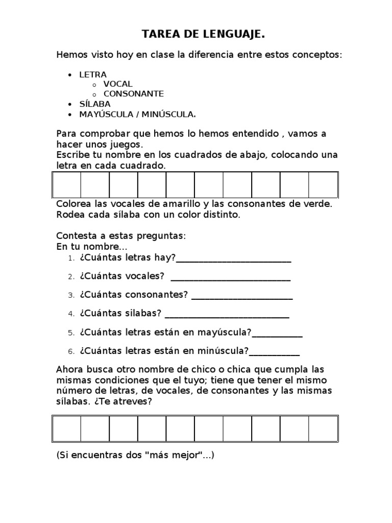 Tarea de Lenguaje | PDF | Artes del Lenguaje y Comunicación