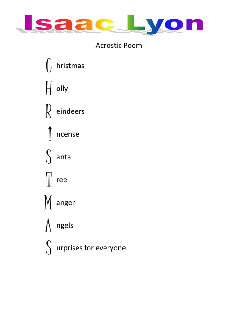 Acrostic Poem Christmas | PDF | Poetry