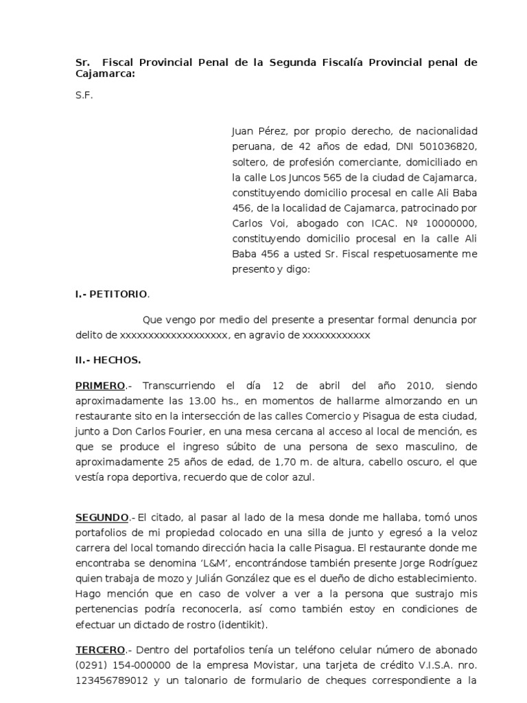 Modelos de Denuncias | Robo | Derecho penal