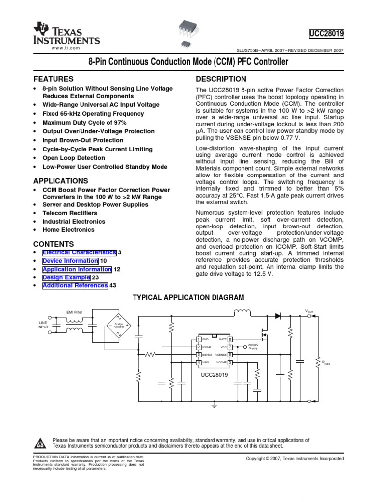 8-Pin Continuous Conduction Mode (CCM) PFC Controller: Features ...
