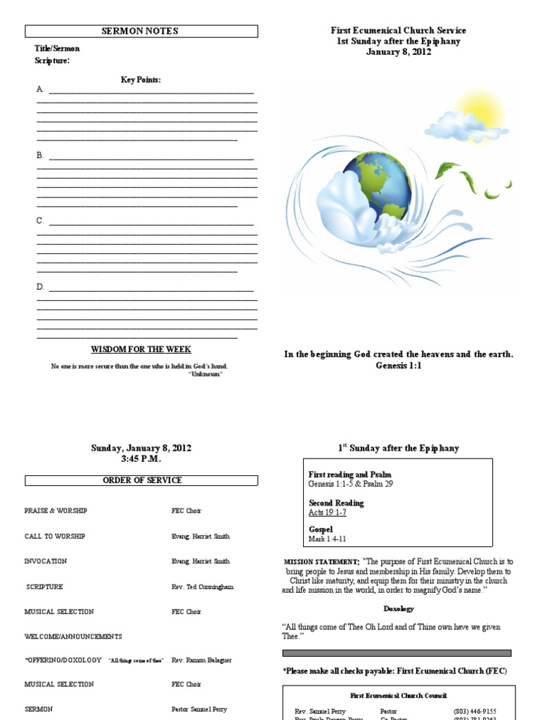 First Ecumenical Church Sermon Notes | PDF | Career & Growth