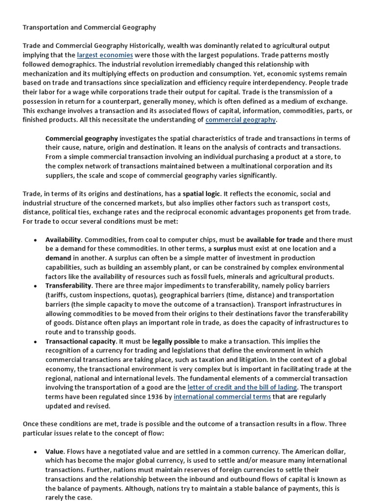 Transportation and Commercial Geography | PDF | Transport | Trade