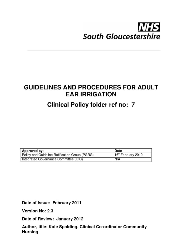 Ear Irrigation Guidelines | Ear | Health Care