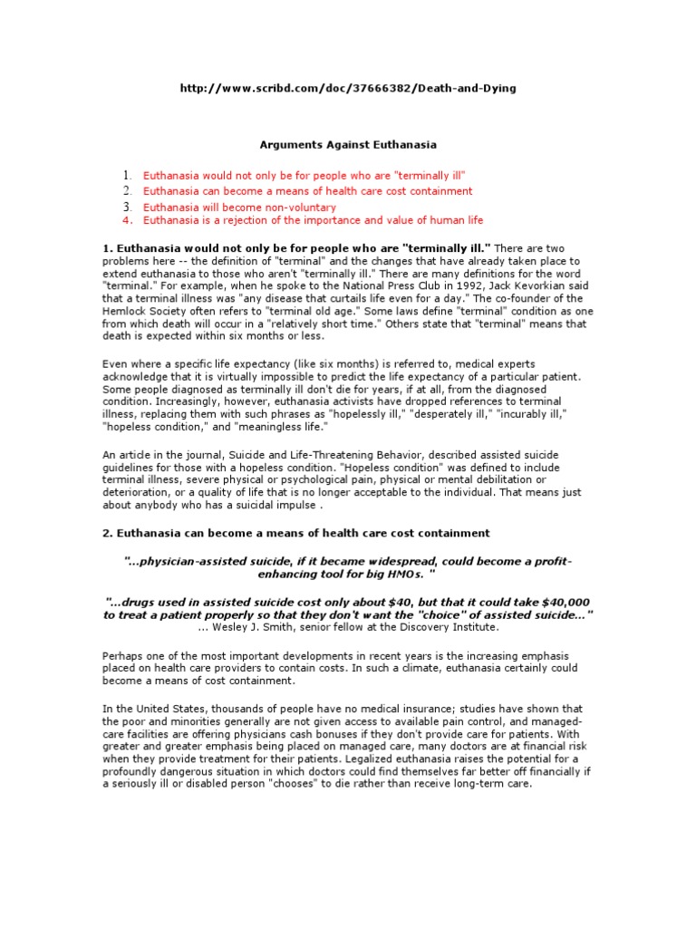 Arguments Against Euthanasia | PDF | Terminal Illness | Nursing