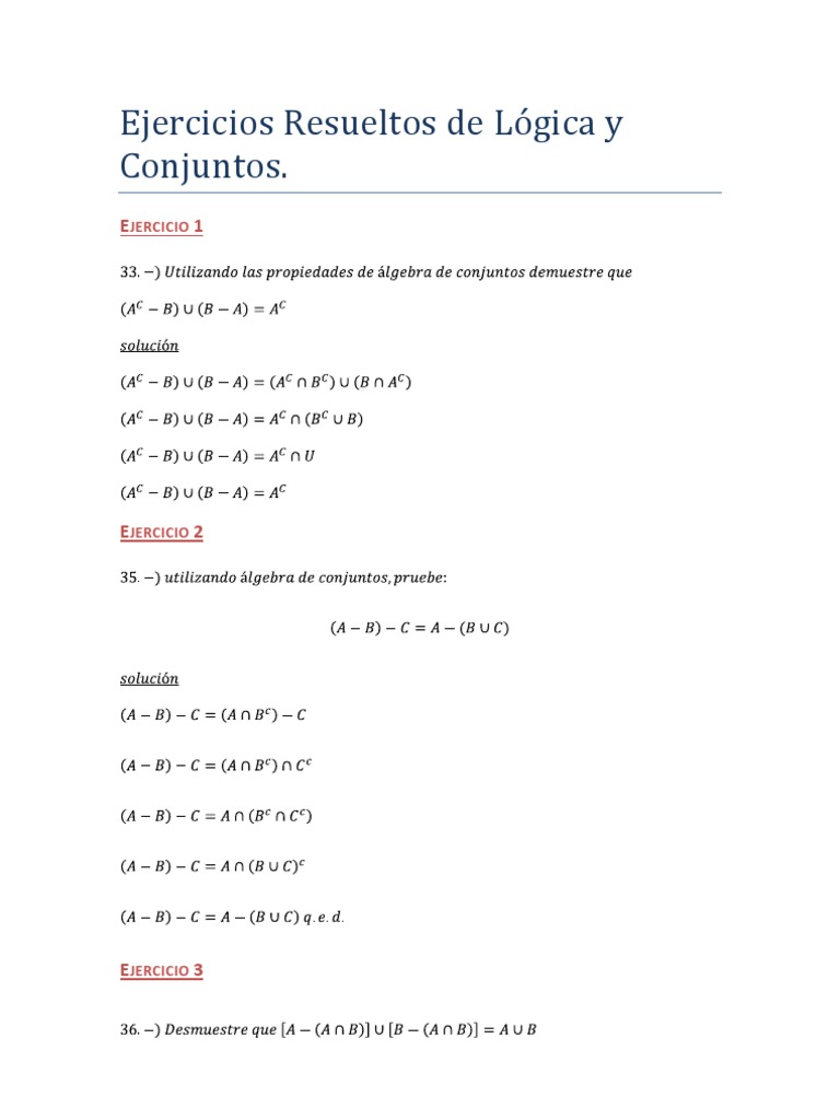 Ejercicios Resueltos de Logica y Conjuntos | Razonamiento deductivo ...