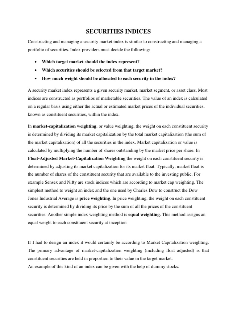 Securities Indices | PDF | Market Capitalization | Stock Market Index
