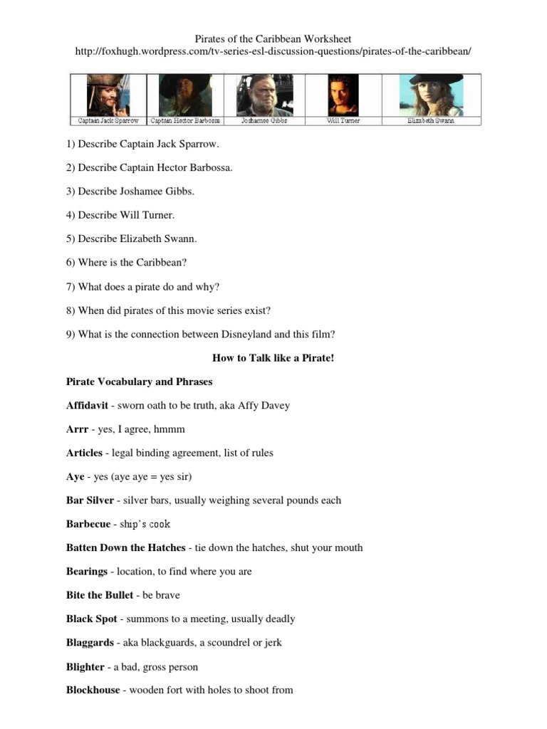 Pirates of the Caribbean Vocabulary Guide | PDF | Piracy | Sailor