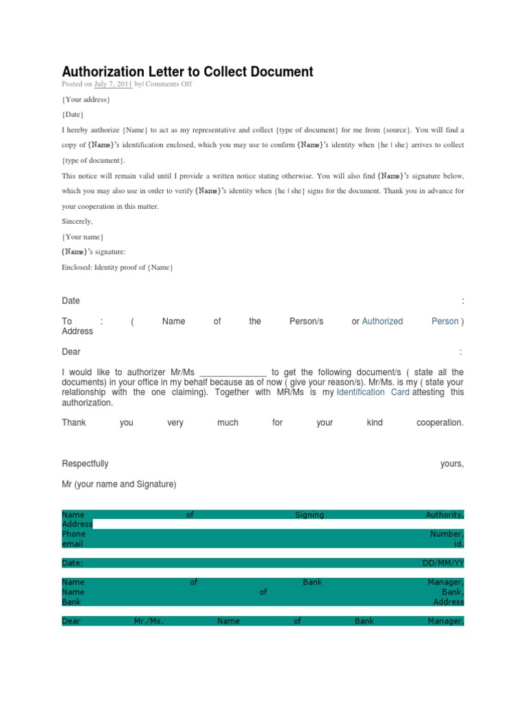 Authorization Letter To Collect Document | PDF | Identity Document ...
