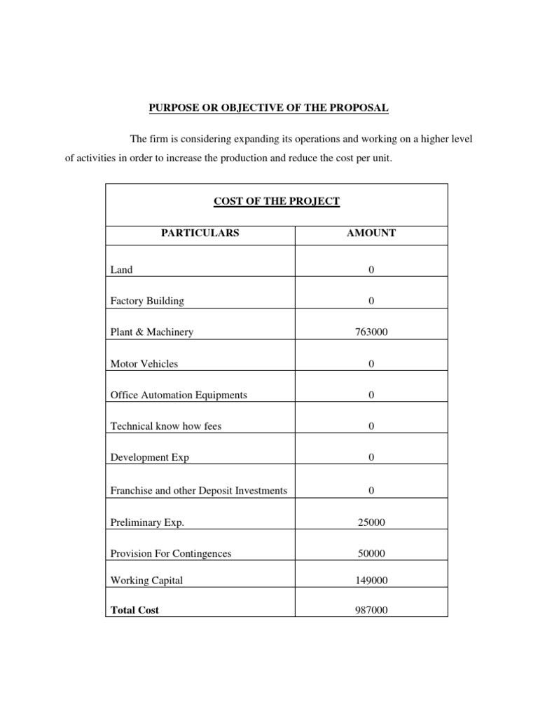 Purpose or Objective of The Proposal | PDF | Economics | Expense