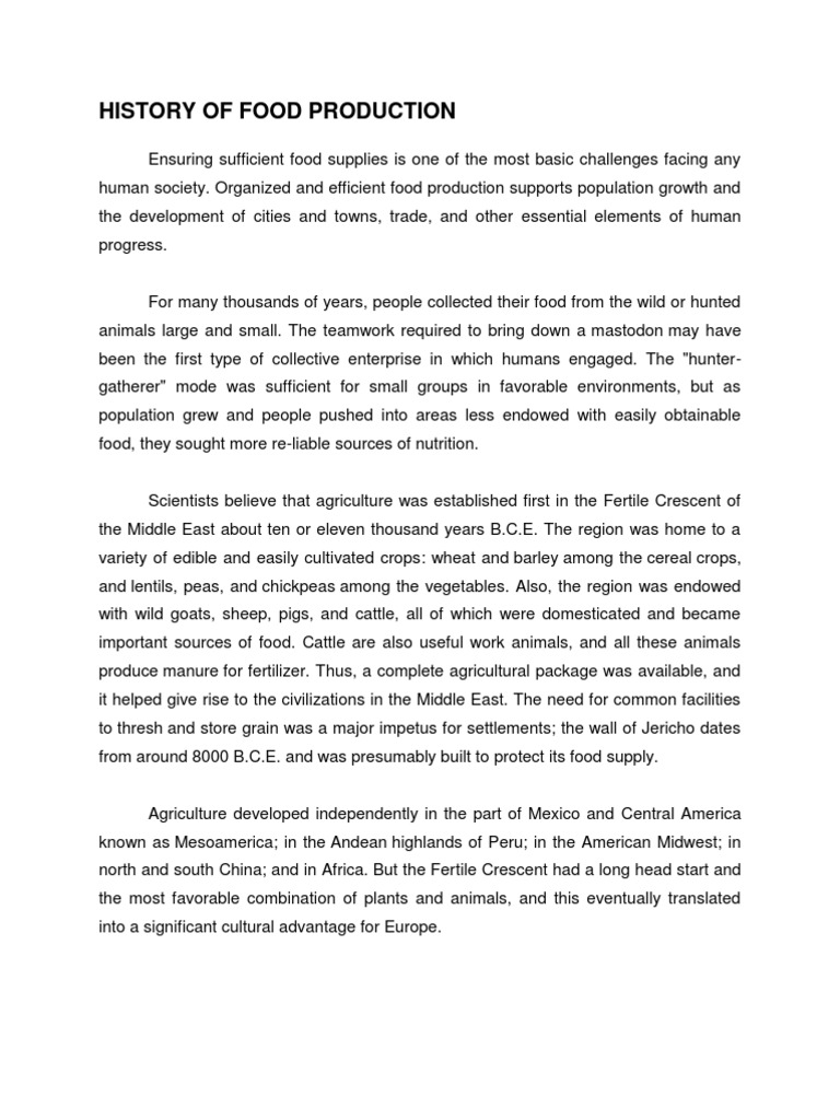 History of Food Production | PDF | Business