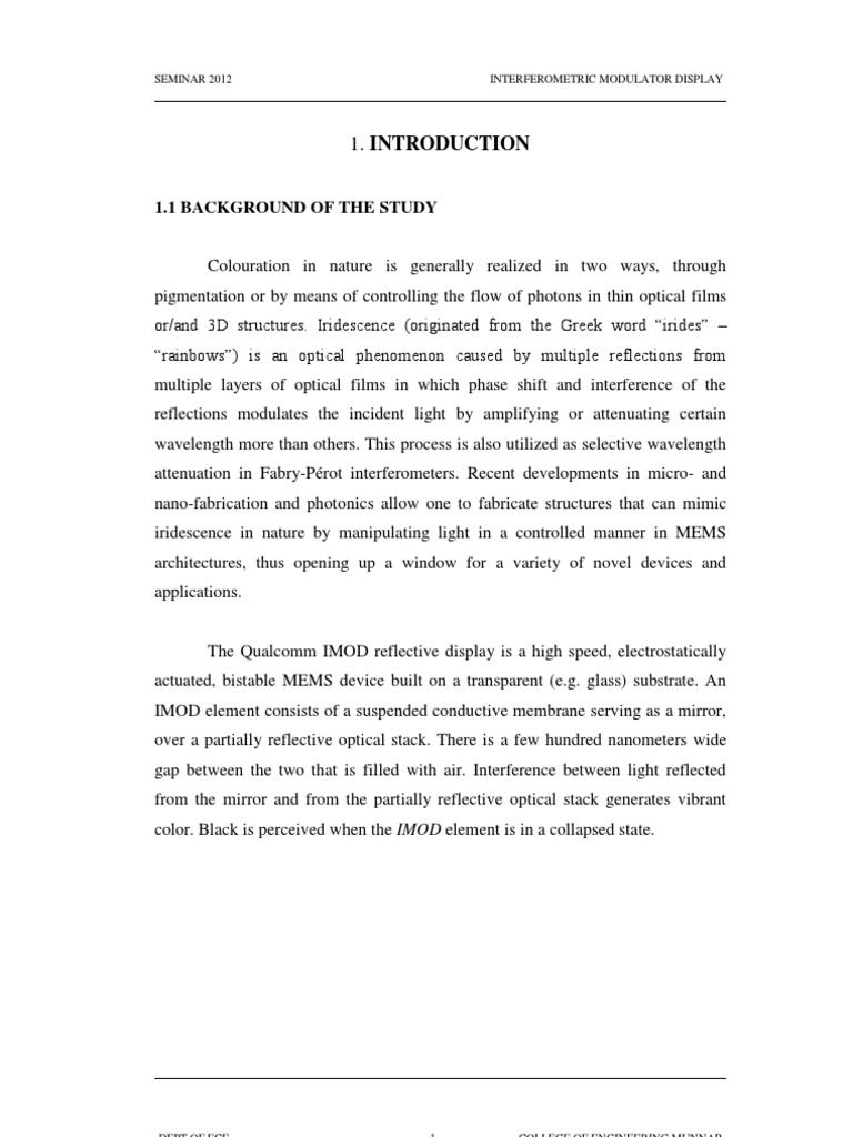 Interferometric Modulator Display | PDF | Liquid Crystal Display | Waves