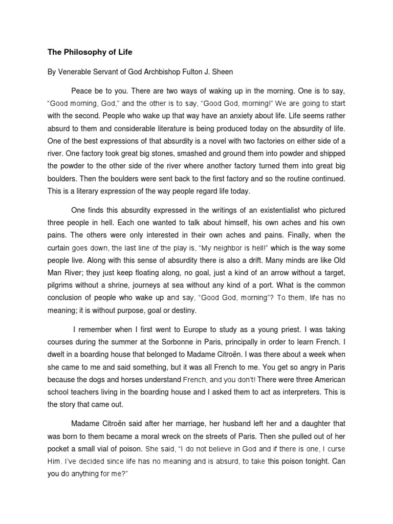 The Philosophy of Life by Fulton Sheen | PDF | Meaning Of Life ...