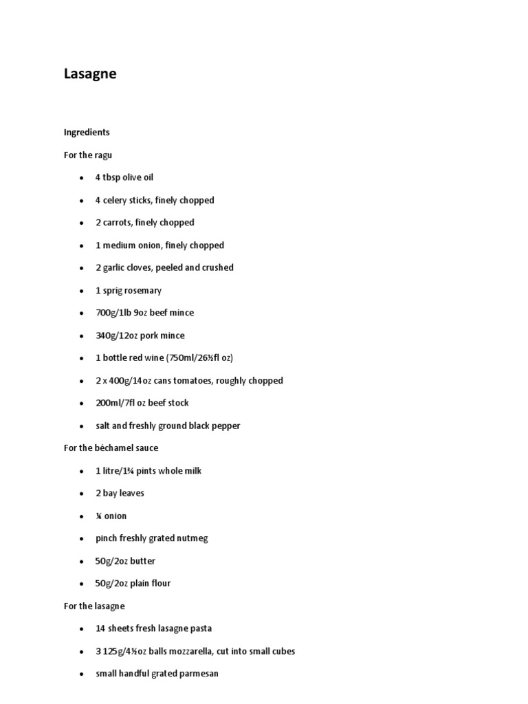 Lasagne | PDF | Cooking, Food & Wine | Wellness