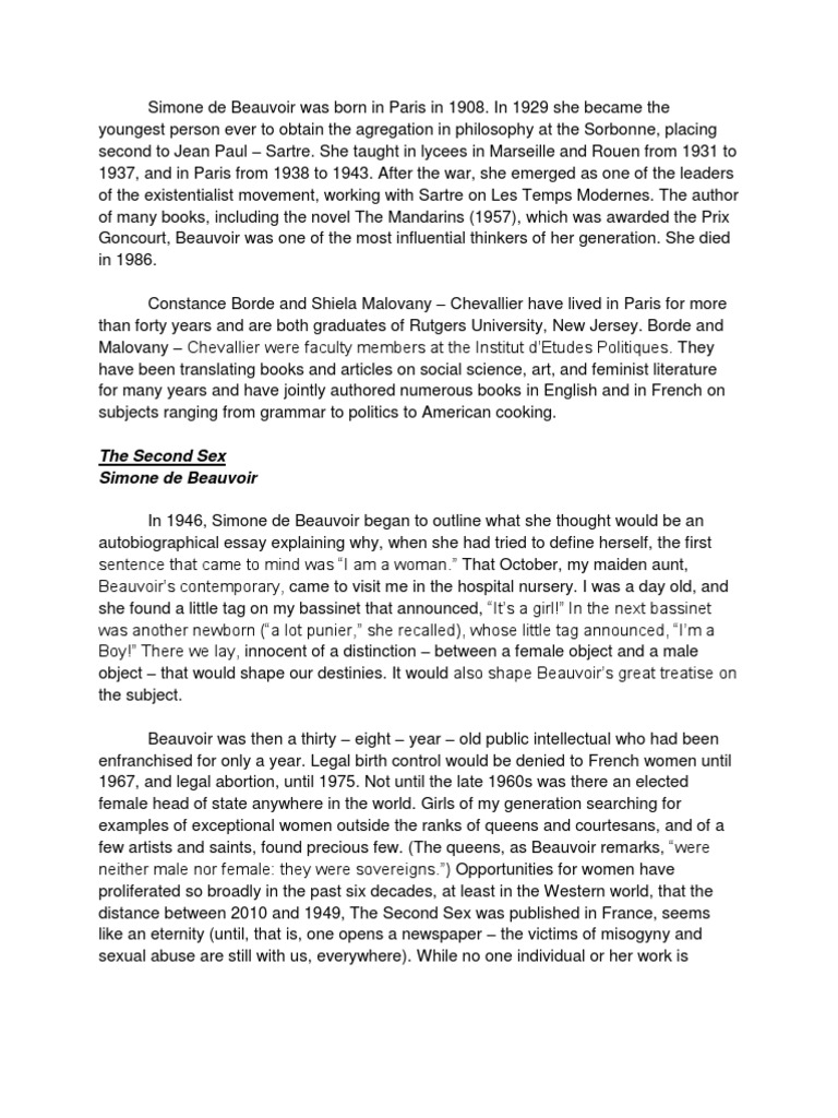 The Second Sex Introduction Pdf Simone De Beauvoir Social Science