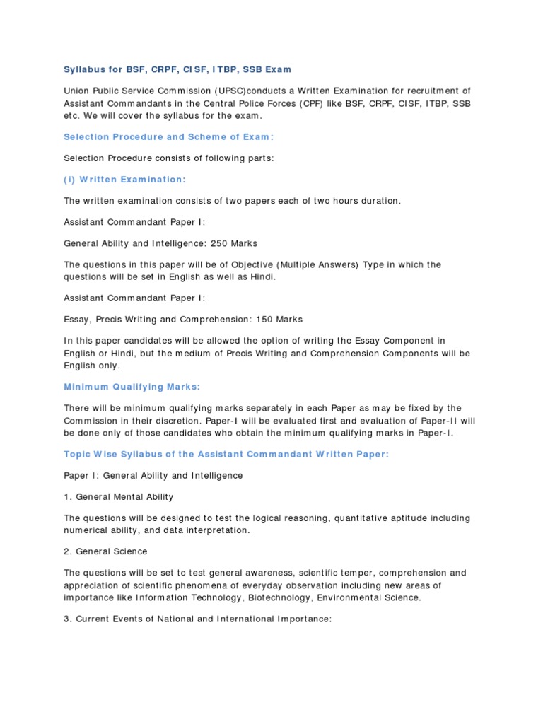 BSF, CRPF, CISF Exam Syllabus Overview | PDF | Test (Assessment) | Science